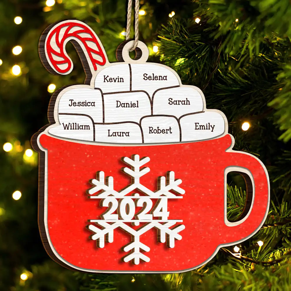 Christmas Hot Cocoa Family Names - Personalized 2-Layered Wooden Ornam ...