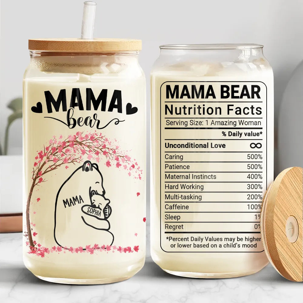 Mama Bear Nutrition Facts - Personalized Clear Glass Can – Wander Prints