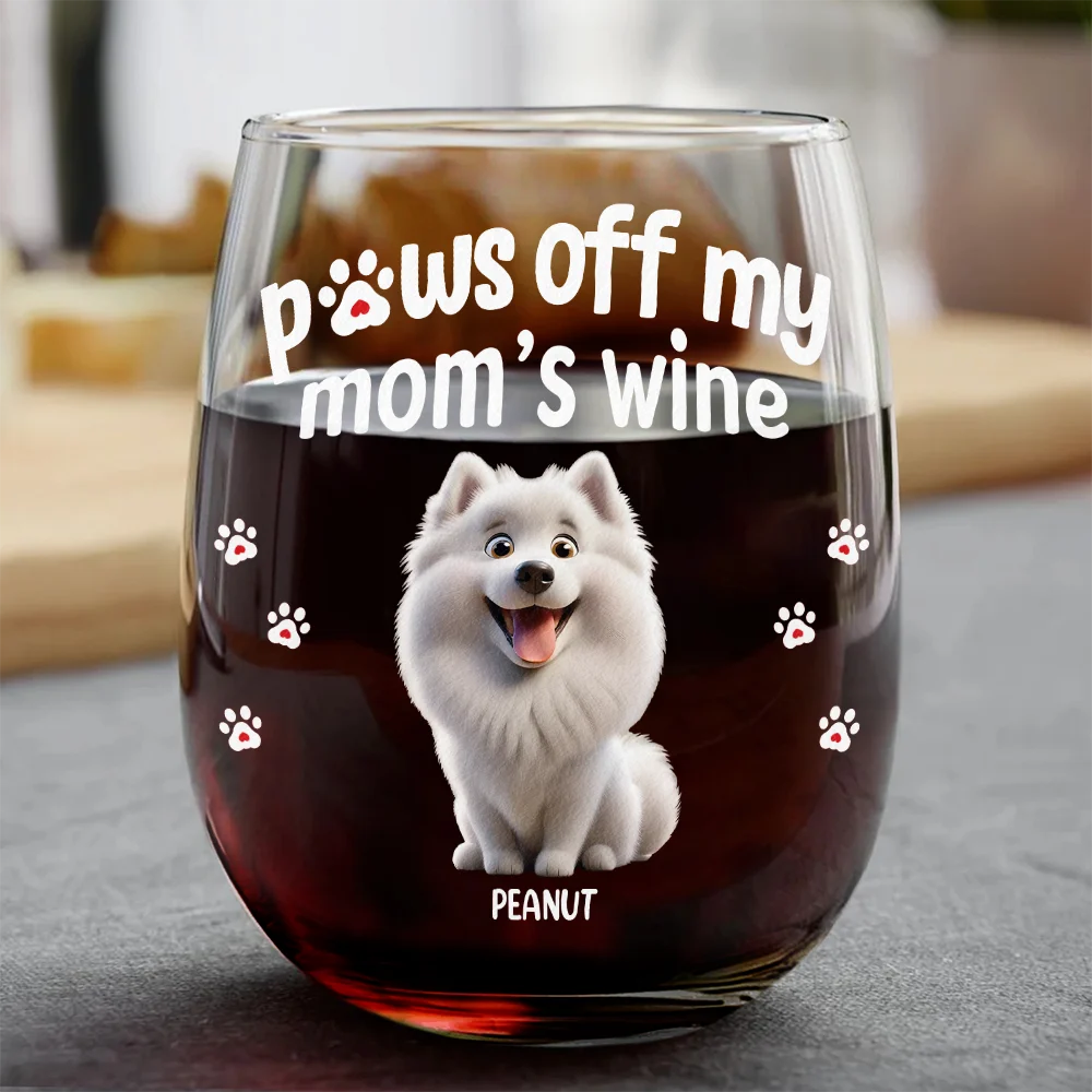 3D Effect Funny Dog Cat Paws Off My Mom's Wine - Personalized Stemless ...