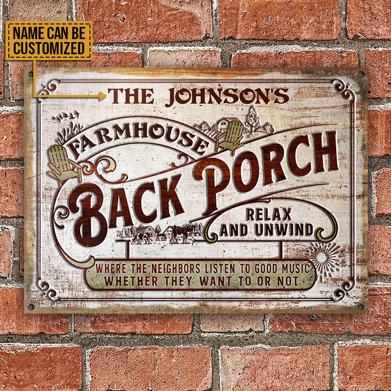 Personalized Farmhouse Back Porch Customized Classic Metal Signs ...