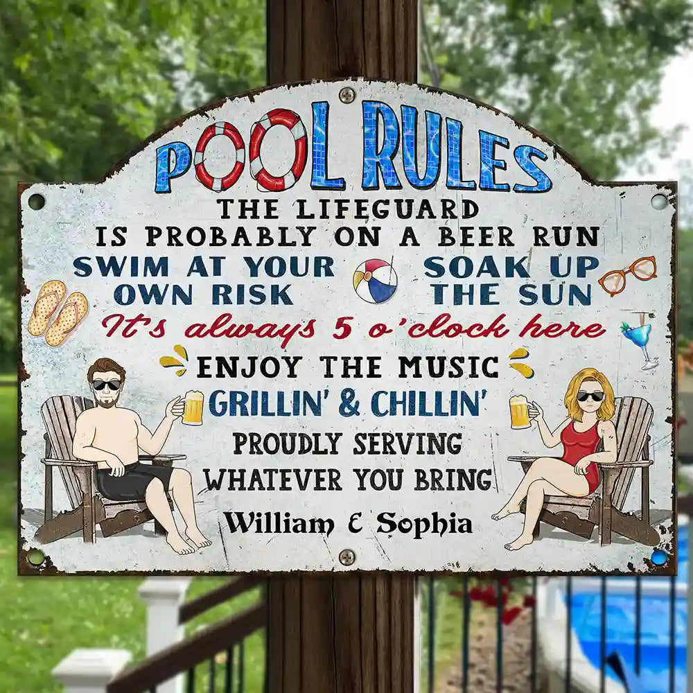 Pool Rules Swim At Your Own Risk Grilling - Personalized Custom Shaped ...