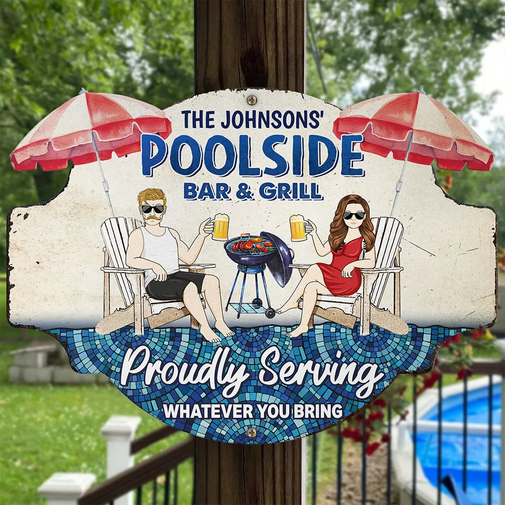 Poolside Bar And Grill - Personalized Custom Shaped Metal Sign – Wander ...