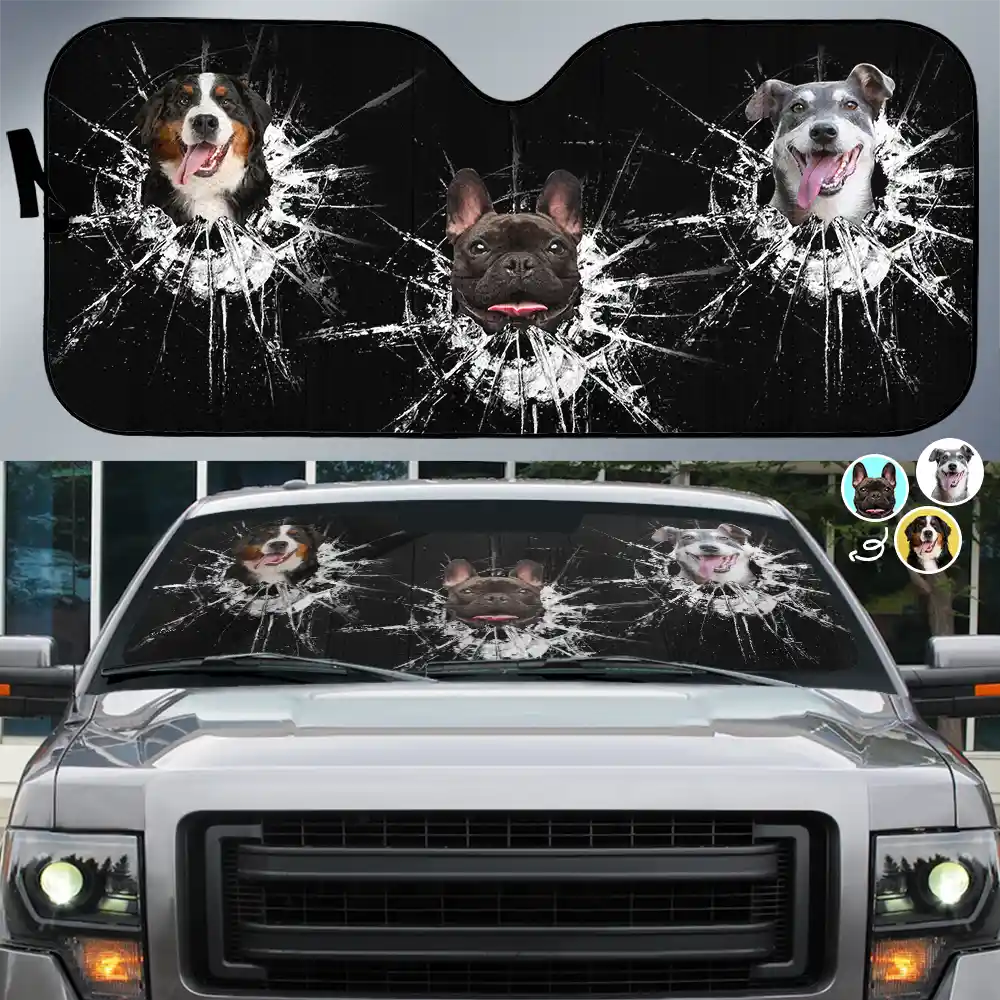 Custom Photo Cats Dogs Broken Glasses - Personalized Auto Sunshade ...