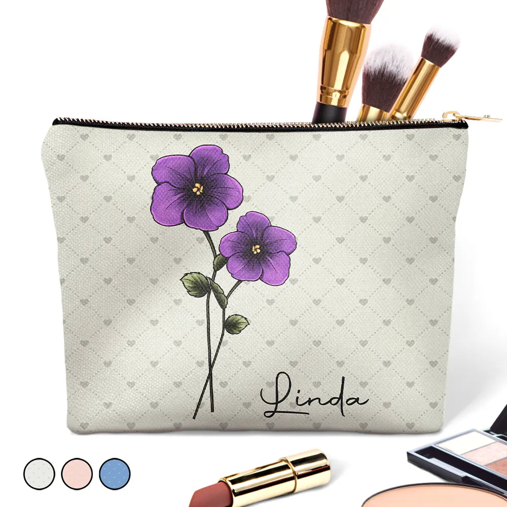 Birth Flower For Women - Personalized Cosmetic Bag – Wander Prints