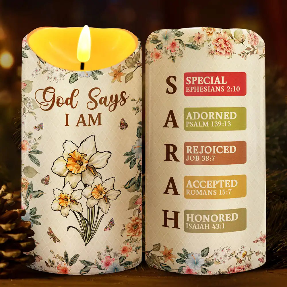 Stained Glass Birth Flower Mosaic Art God Says I Am - Personalized Fla ...
