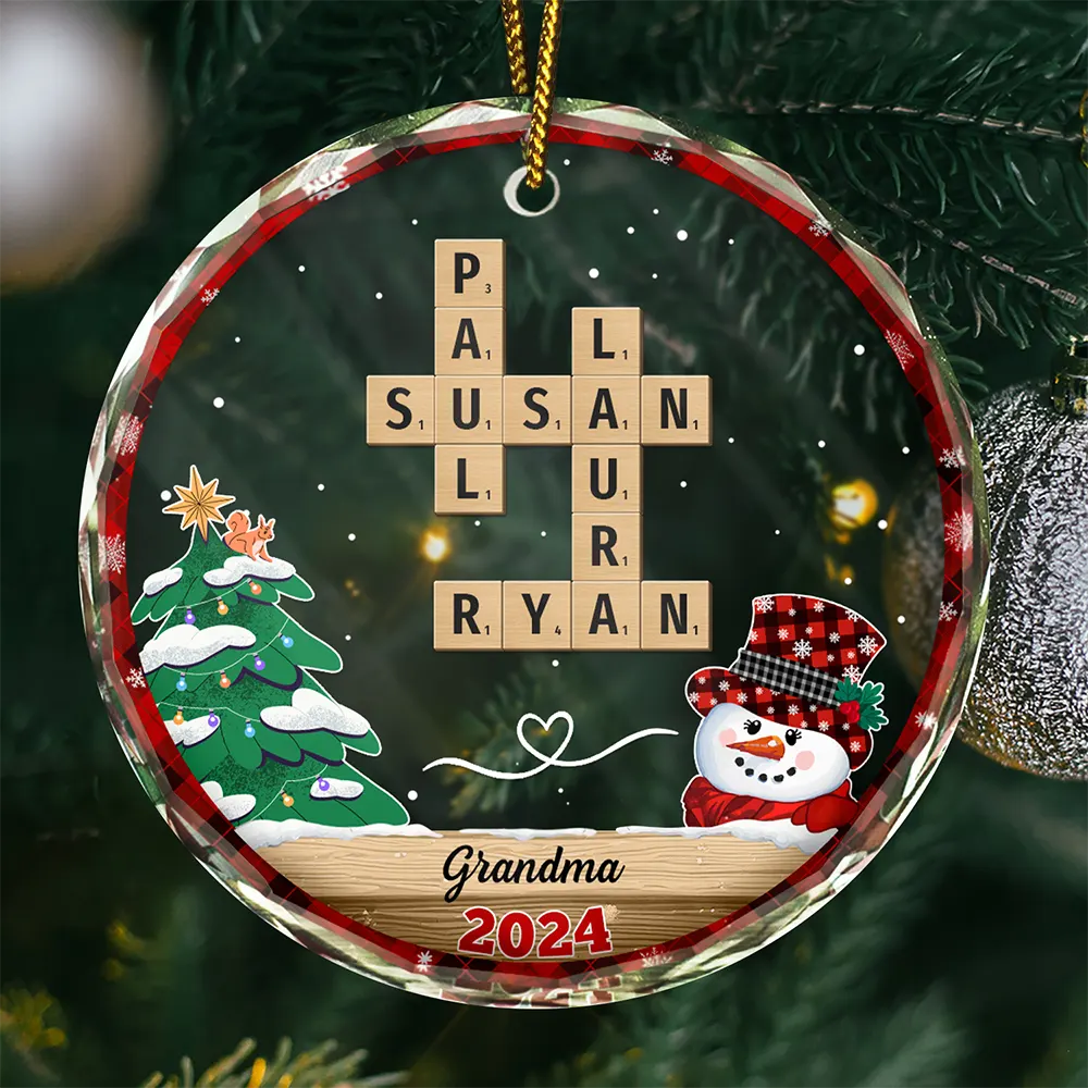 Papa Nana Snowman Crossword Scrabble - Personalized Circle Glass Ornam ...