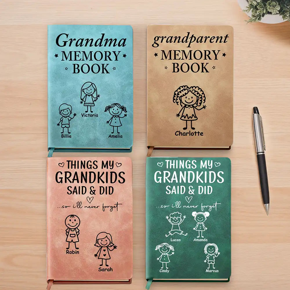 Grandparent Memory Book Grandkids Icon - Personalized Leather Journal ...