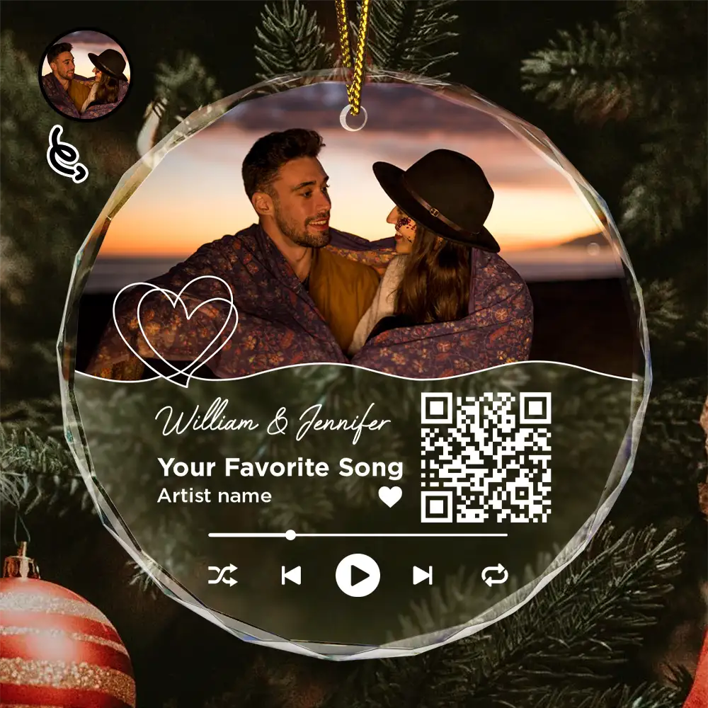 Christmas Custom Photo Song QR Code - Personalized Circle Glass Orname ...