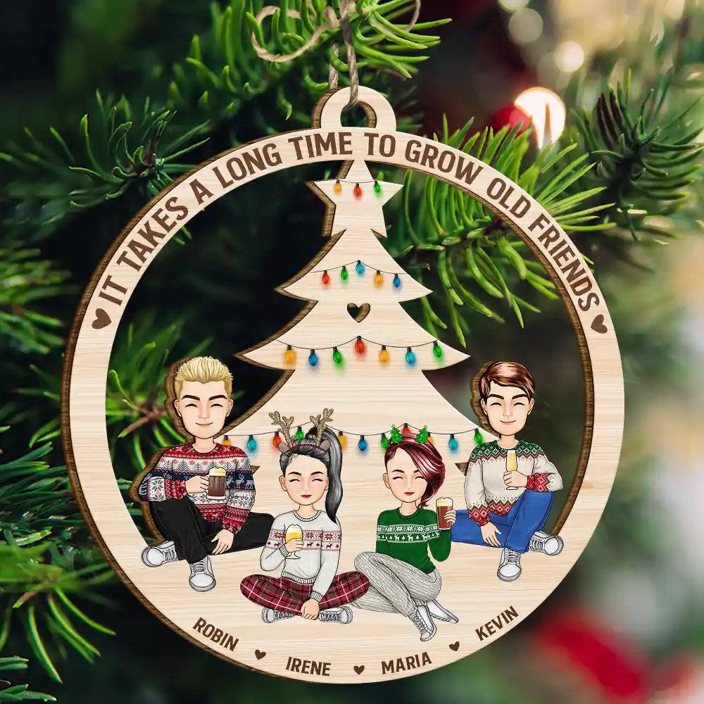 Cartoon Grow Old Friends - Personalized Wooden Cutout Ornament – Wander ...