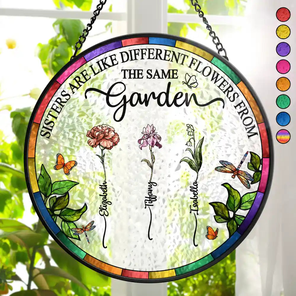 Birth Flower Sisters From The Same Garden - Personalized Stained Glass ...