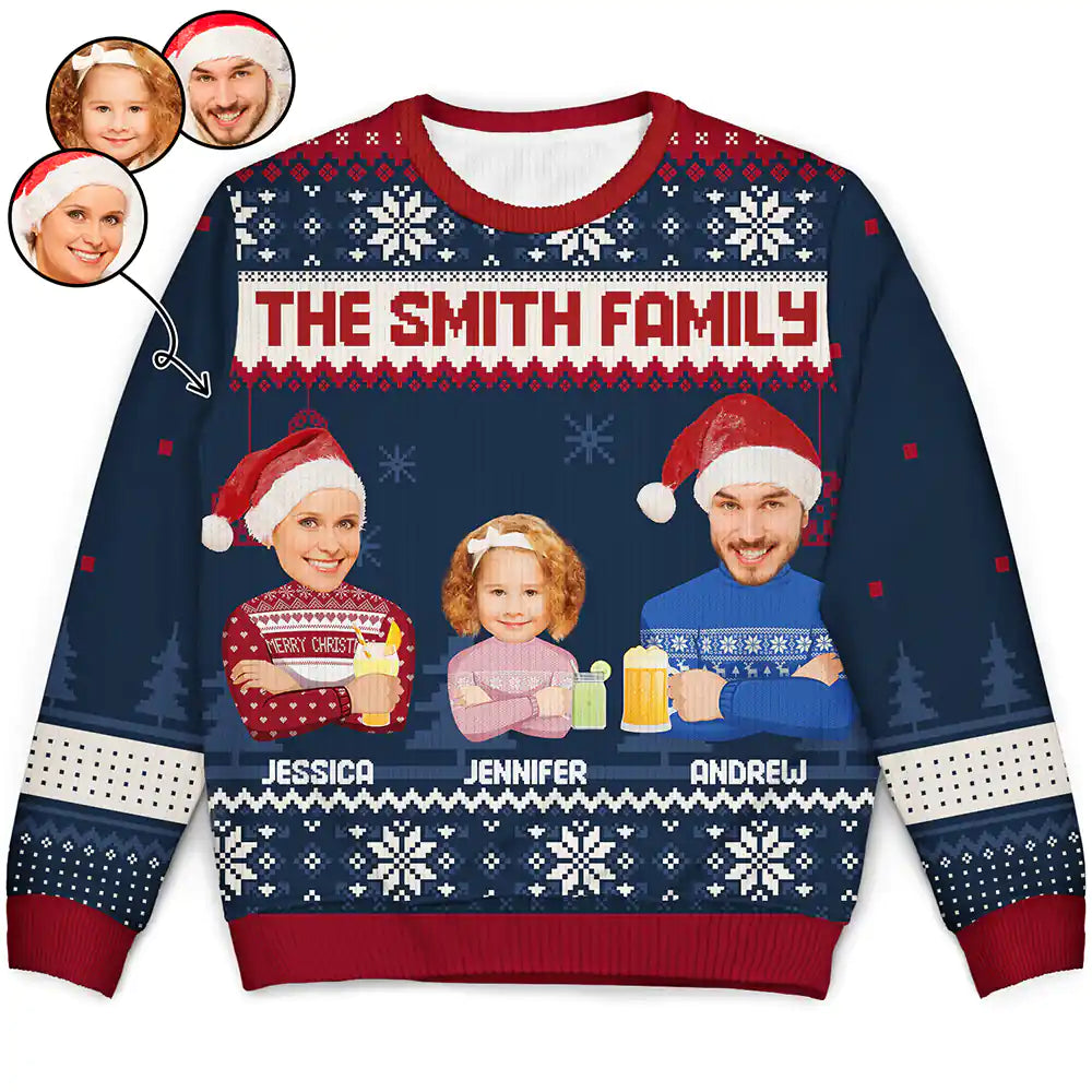 Custom Photo Face Flat Art Christmas Family Version 2 - Personalized U ...