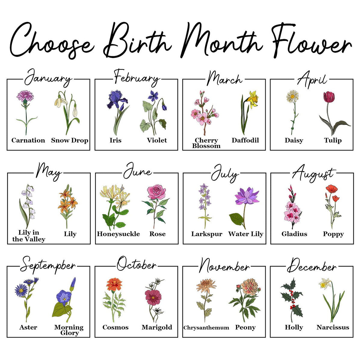 Custom Photo Birth Month Flowers First Mom Now Grandma - Gift For Moth ...