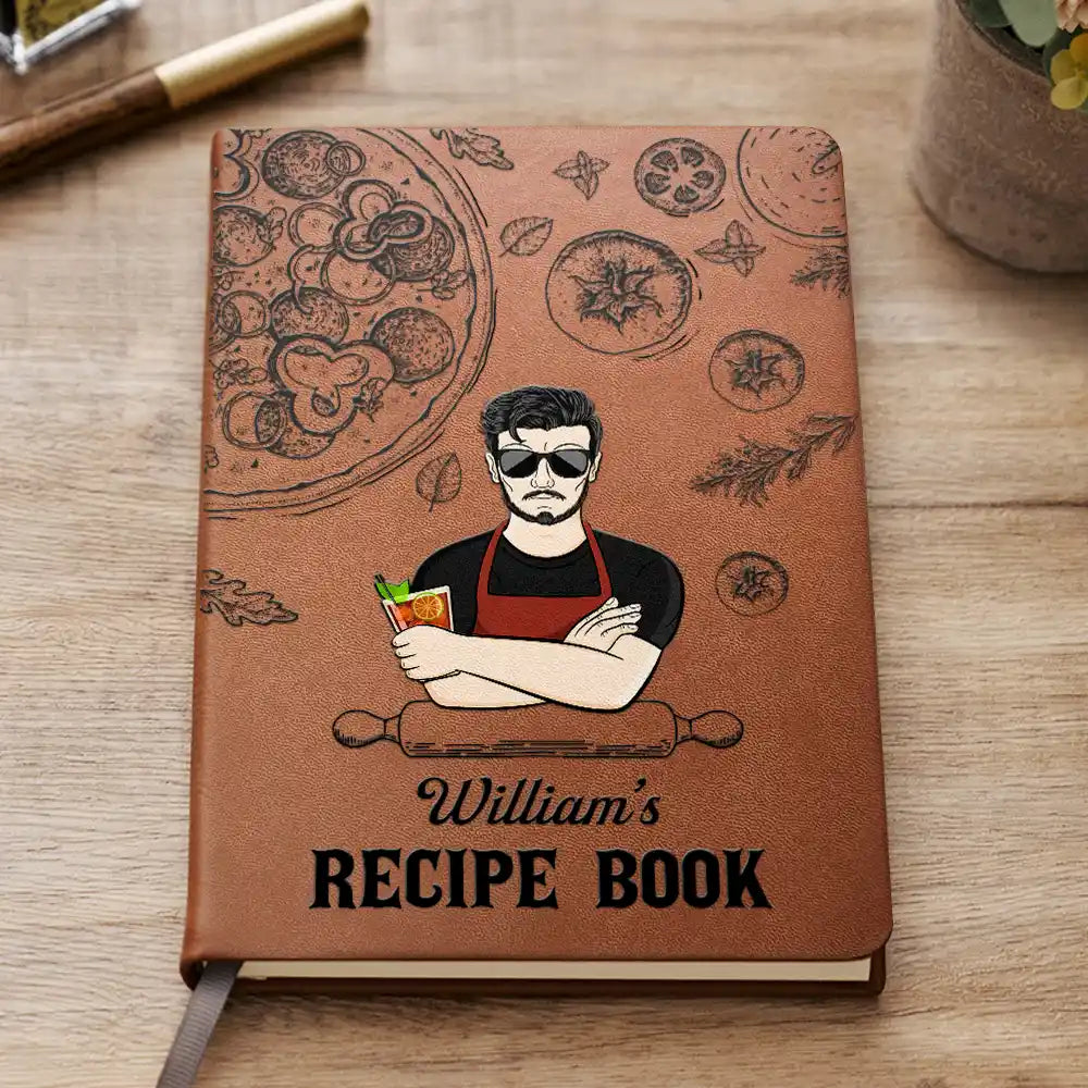 Man Cartoon Recipe Cookbook - Personalized Leather Journal – Wander Prints