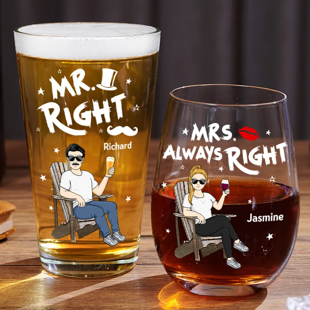 Couple Mr Right Mrs Always Right - Personalized Combo Wine & Beer Glas ...
