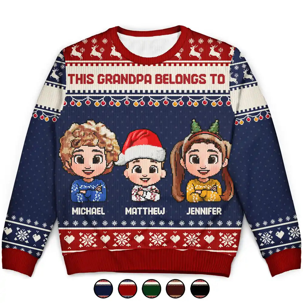 This Grandpa Belongs To Grandkids Pixel Art - Personalized Unisex Ugly ...