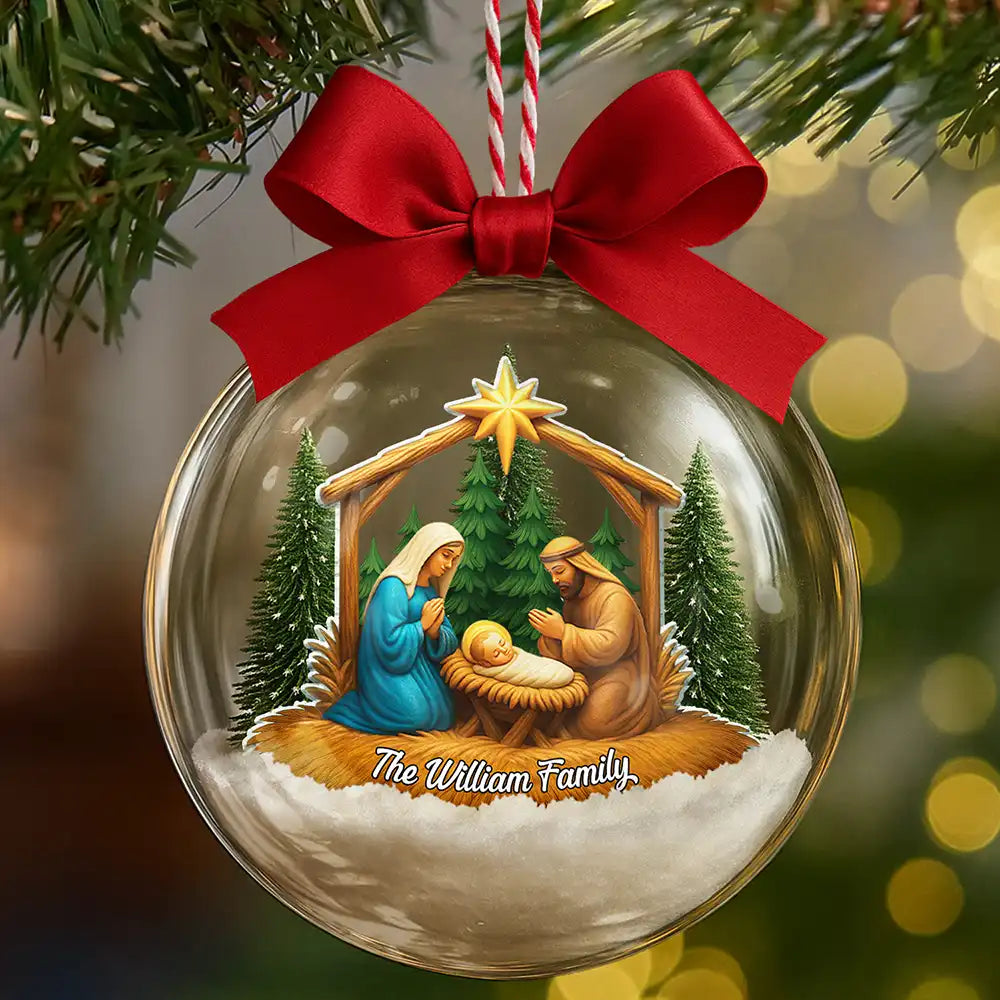 We Believe Nativity Family - Personalized 3D Acrylic Ball Ornament ...