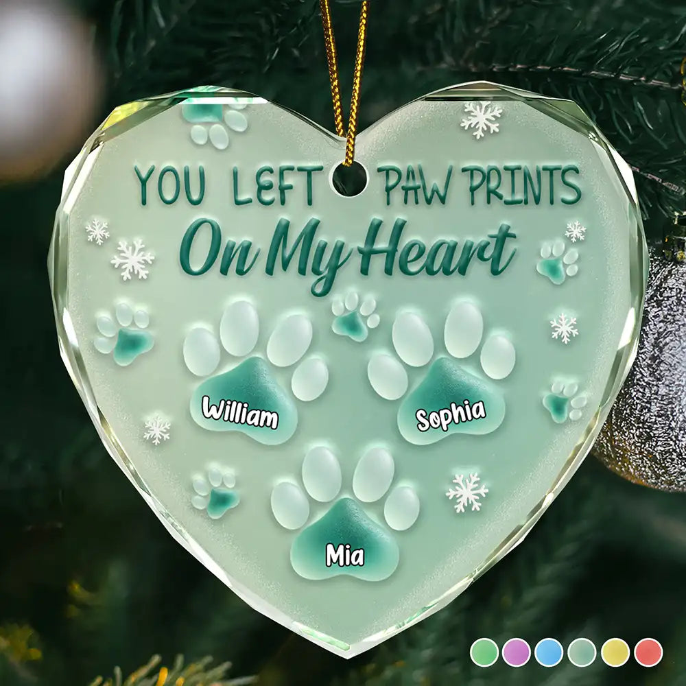 You Left Paw Prints On My Heart - Personalized Heart Shaped Glass Orna ...